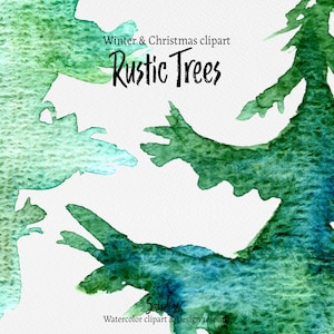 Christmas Clip Art: "rustic Trees" Hand Painted Watercolor Trees, 6 ...