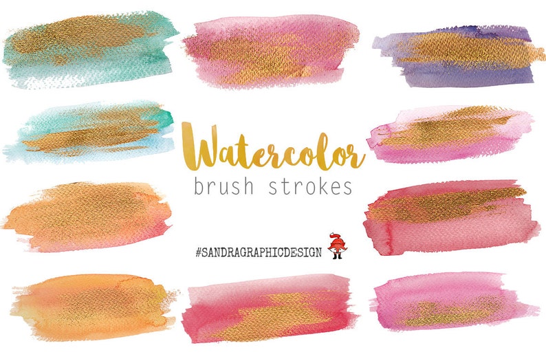 Watercolor Brush Strokes Clip Art, Hand Painted Watercolor Clip Art ...