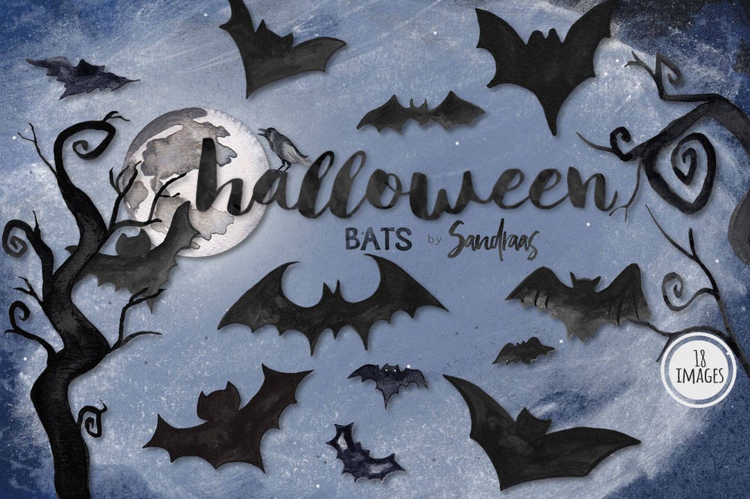 Halloween Clipart: "bats" With Spooky Black Hand Painted Bats Halloween ...