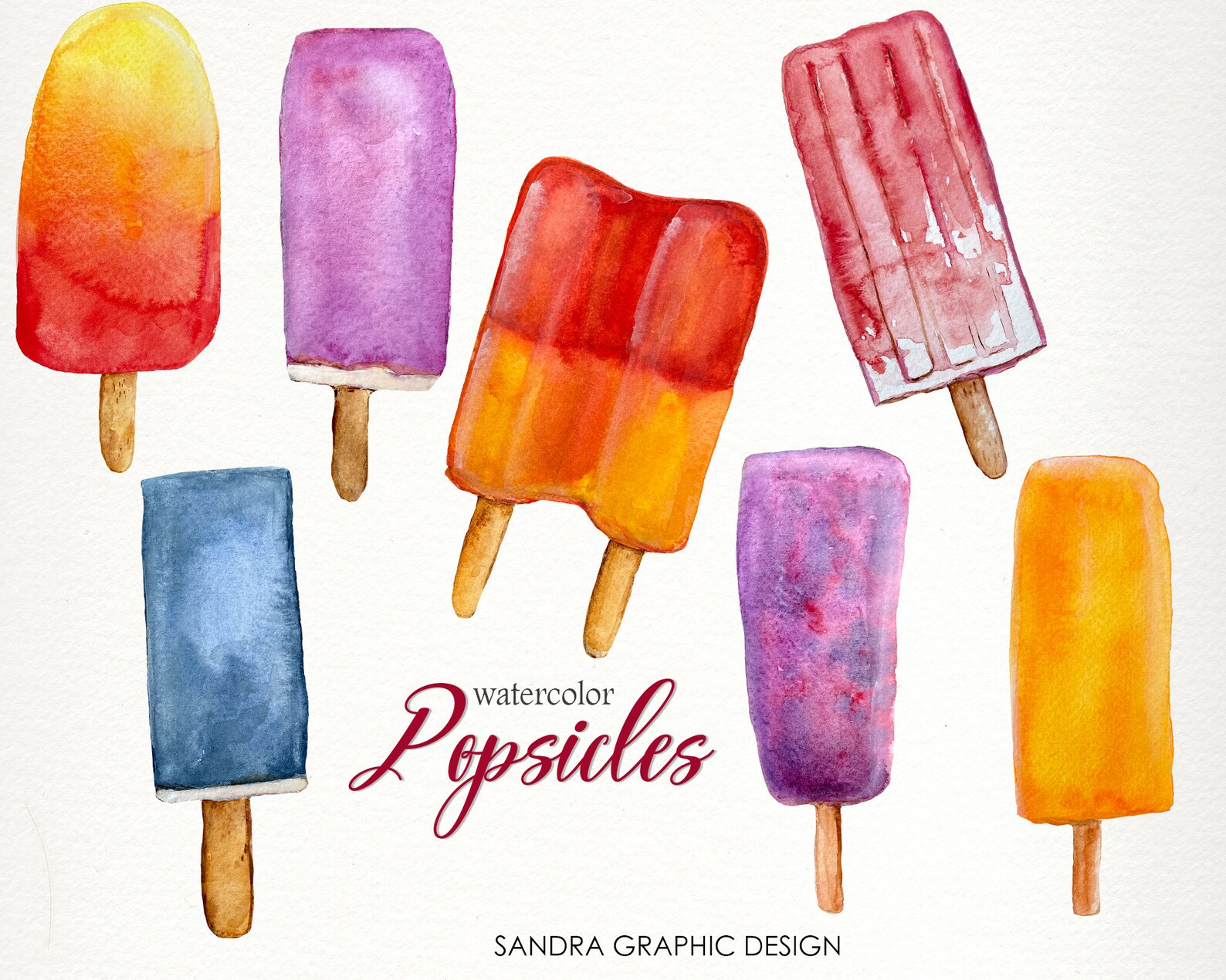 Clipart: popsicles Hand Painted Watercolor Summer - Etsy