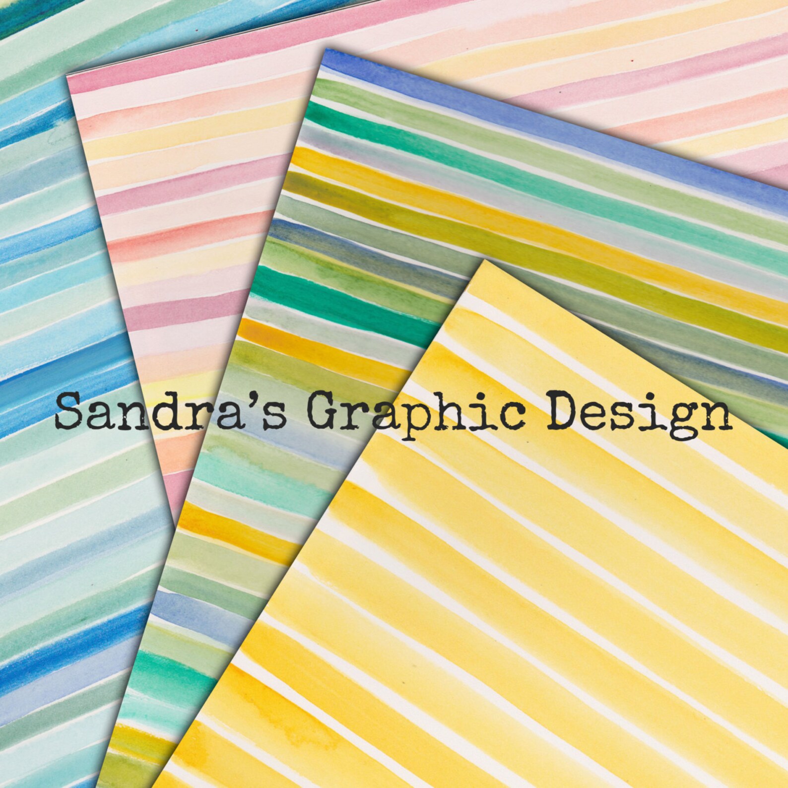 Watercolor Digital Paper: "watercolor STRIPES Paper" With Hand Painted ...
