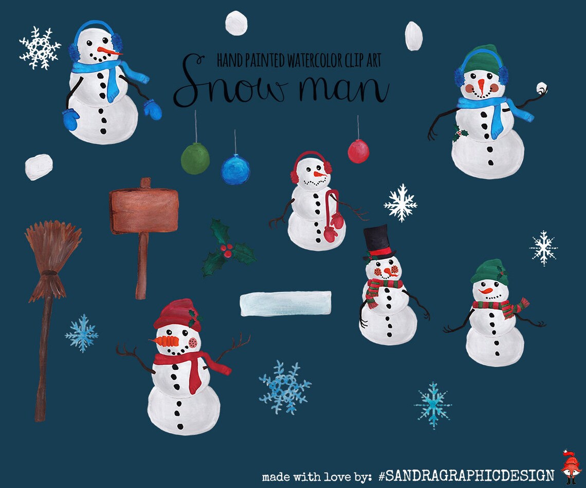 Christmas Clip Art: snow Man Hand Painted Snowman | Etsy