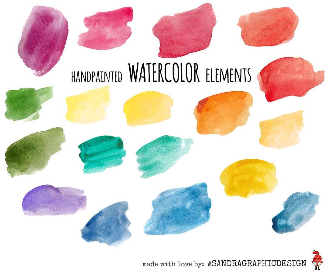 Clip Art Set: "watercolor Strokes" With 16 Paint Smutches Clipart, 300 ...
