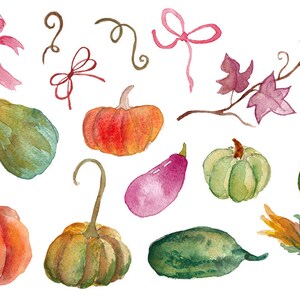 Clipart: "autumn" Hand Painted Watercolor Fall Leaves and Pumpkins, 62 ...