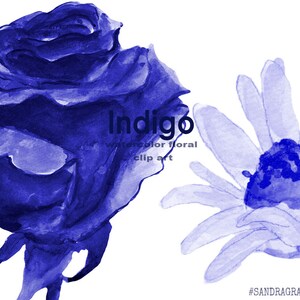 Indigo Flowers Clip Art, Hand Painted Floral Watercolor Clip Art ...