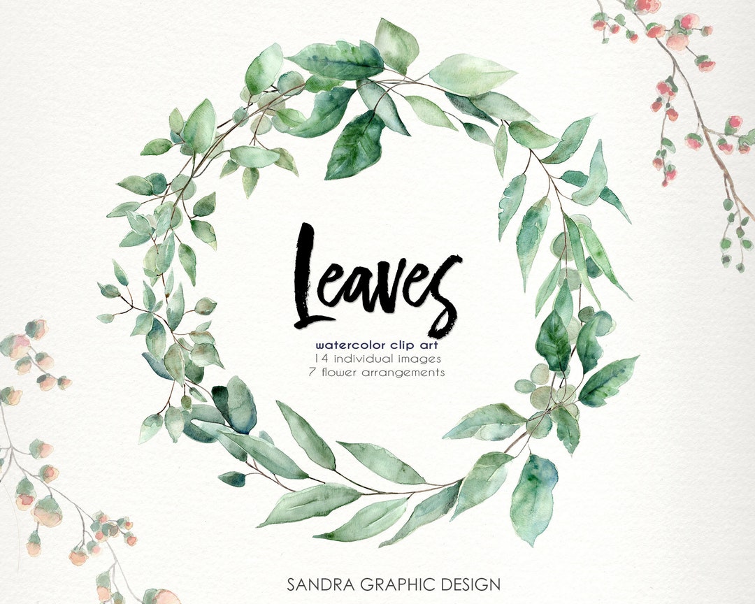 Leaves Watercolor Clip Art With Pretty Foliage Wreaths - Etsy