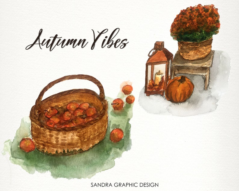 Clipart: "autumn Vibes" Hand Painted Watercolor Fall Images, 25 Clipart ...