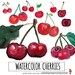 Cherry Clip Art With Hand Painted Watercolor Cherries, Delicious Fruit ...