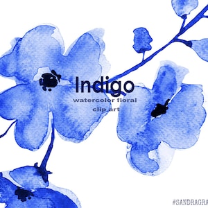 Indigo Flowers Clip Art, Hand Painted Floral Watercolor Clip Art ...