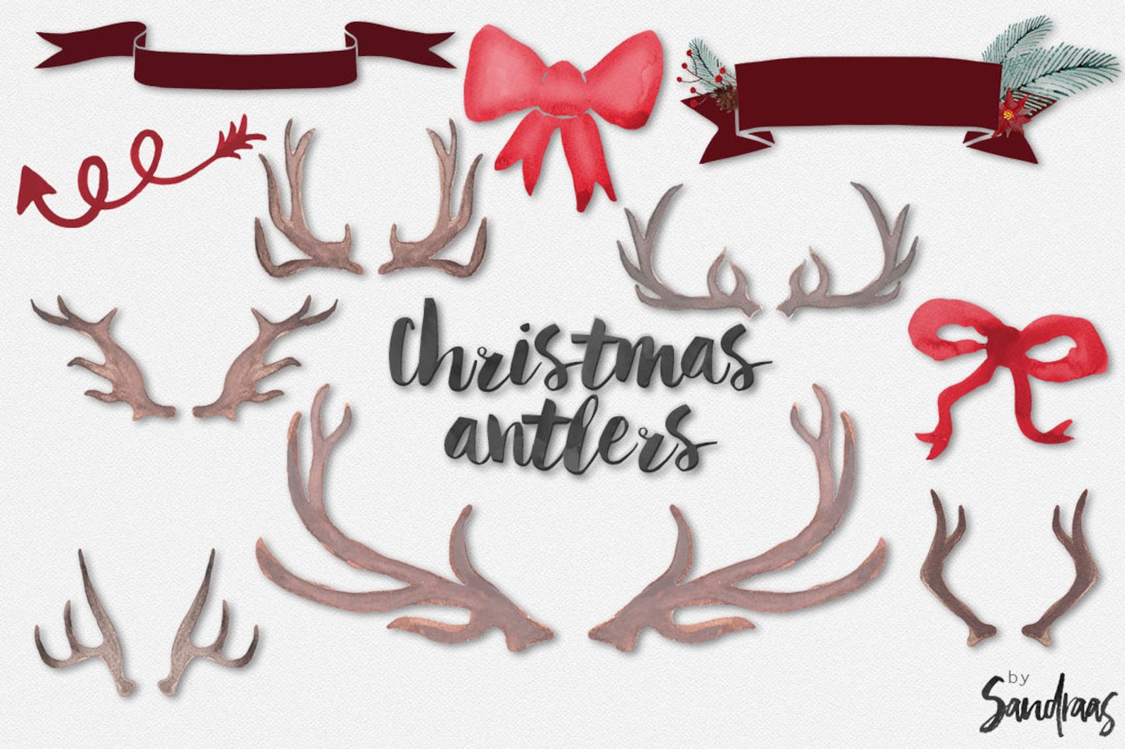 Christmas Antlers Clip Art Watercolor Clip Art Watercolor - Etsy