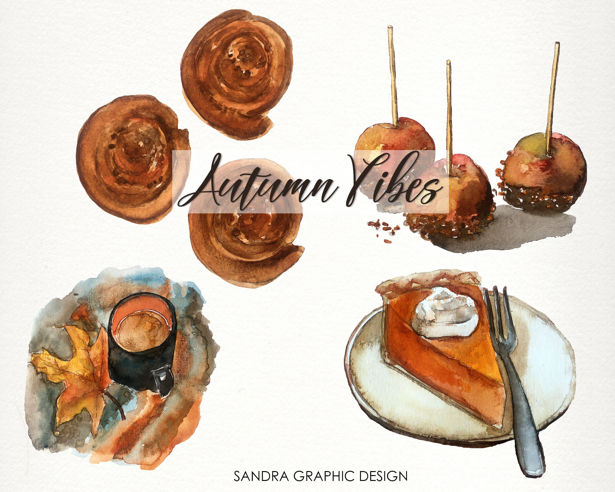 Clipart: "autumn Vibes" Hand Painted Watercolor Fall Images, 25 Clipart ...