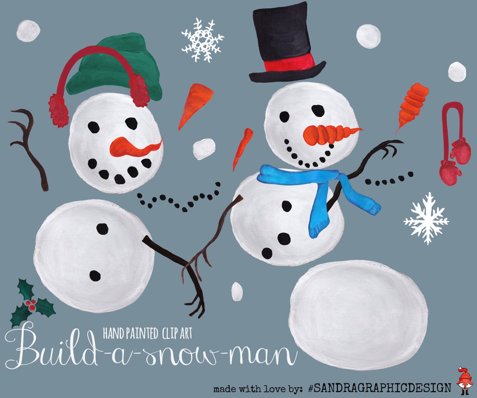 Snowman Clip Art Mix&match Make Your Own Snowman Hand - Etsy