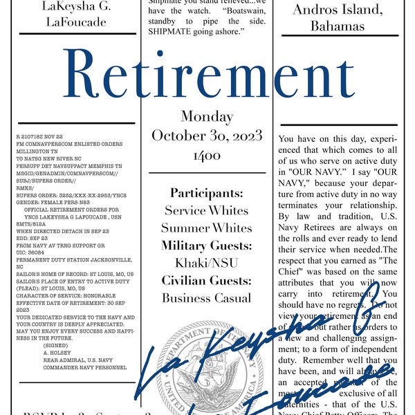 Retirement Newspaper Invitations - Etsy