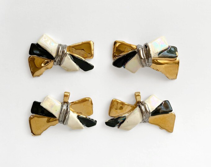 Vintage Ceramic Bow for Crafts, Irridescent Glazed Bow, Ceramic White ...