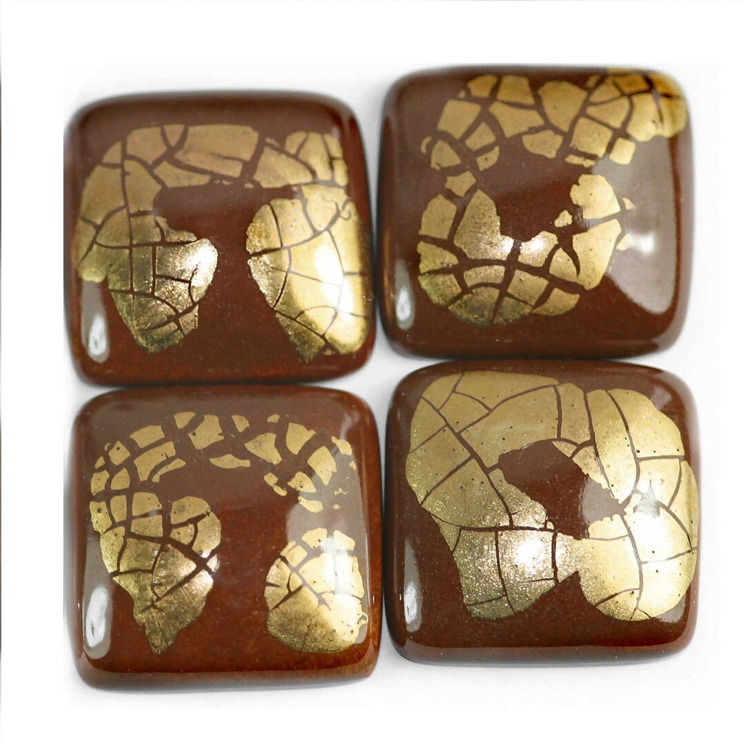 2x Brown & Gold Ceramic Cabochons Square Cabochons Gold Leaf - Etsy