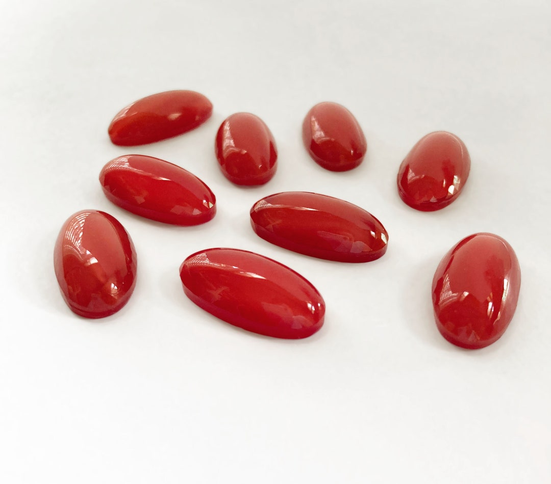 8x Red Cabochons 24mm Opalescent Glass Cabochons Red Oval - Etsy