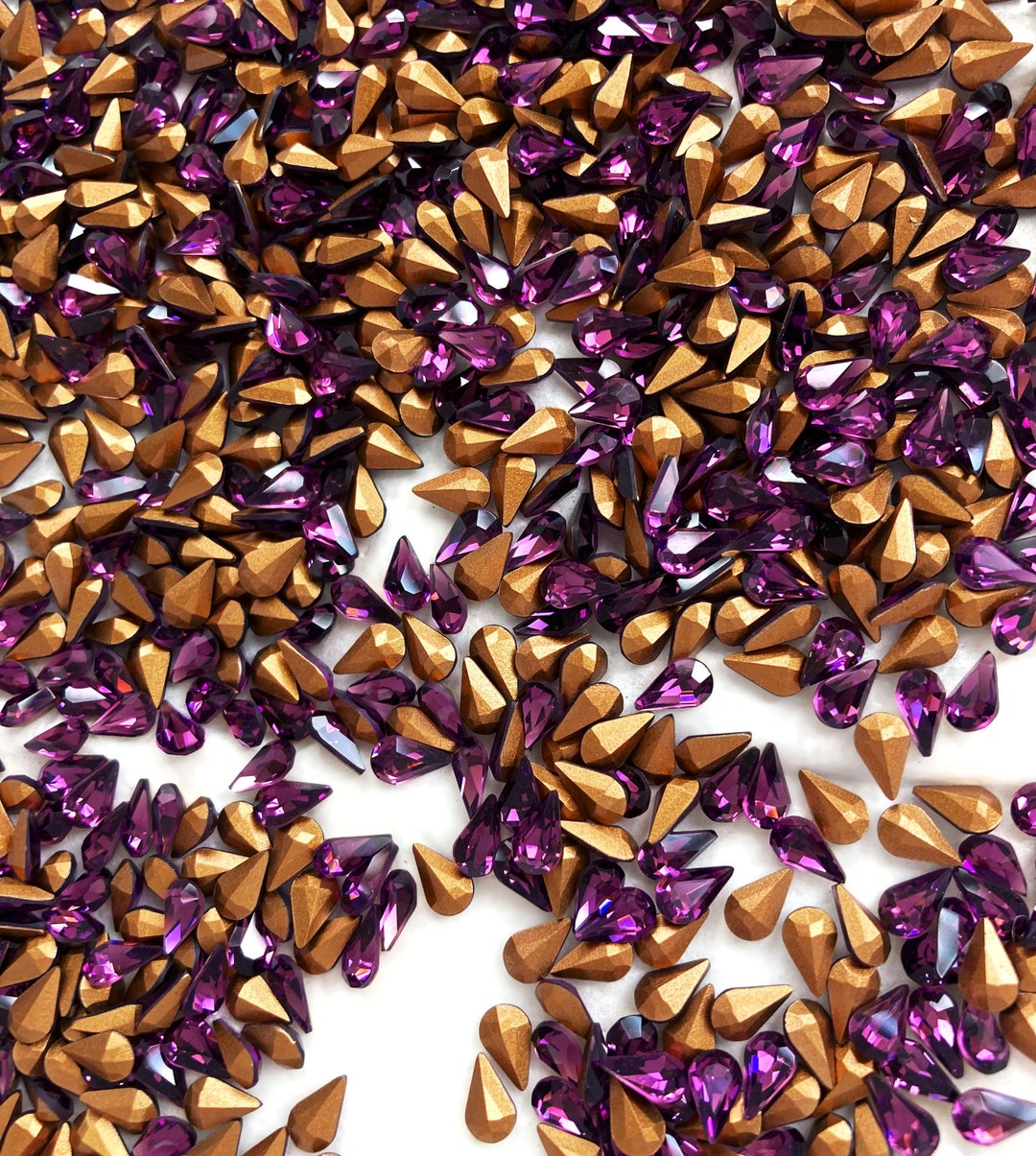 20x Swarovski Crystal Amethyst Pear Rhinestones, 4300 Purple Teardrop ...