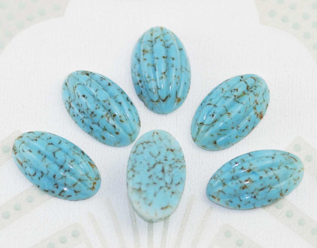 3x Blue Cabochons, Venetian Murano Glass Cabochons, Oval Cabochons 23mm ...