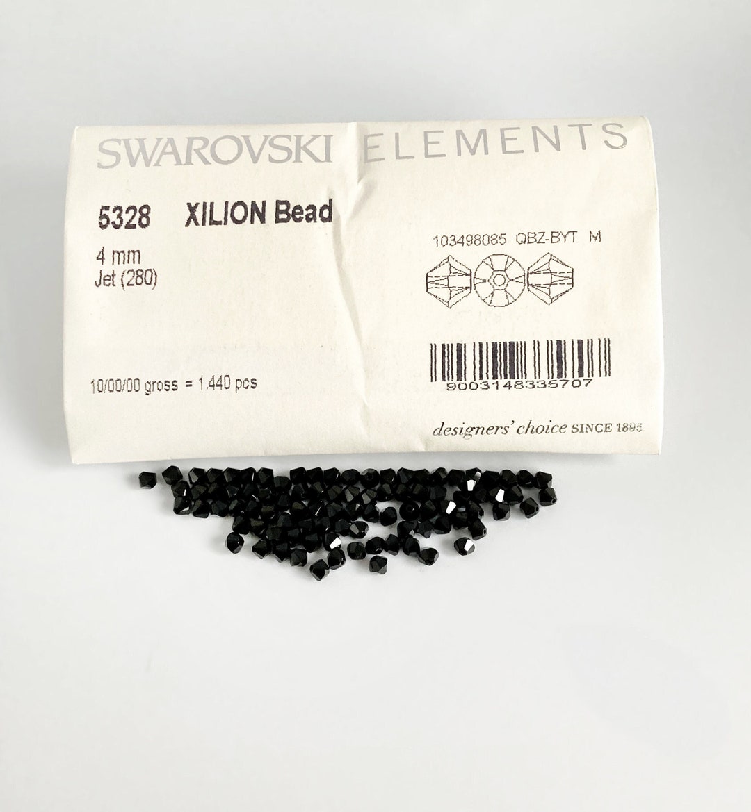 40x Swarovski Crystal 4mm Jet Beads, Swarovski Bicones 5328, Black ...