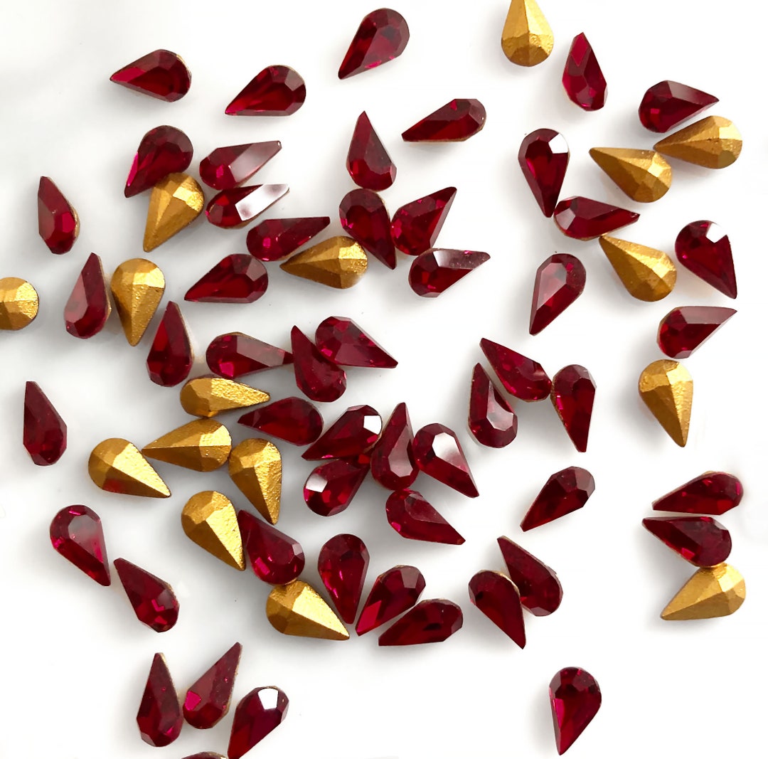 20x Swarovski Crystal Siam Pear Rhinestones 4300 Dark Red Teardrop 6mm ...