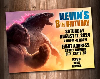 Godzilla and King Kong Customizable Birthday Invitation - Etsy