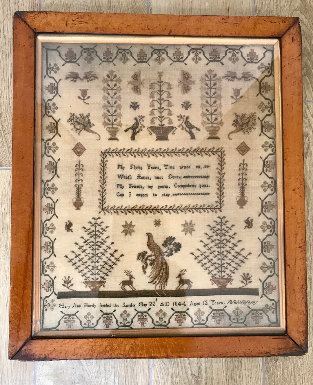 Antique Sampler: MARY ANN HARDY - 1844 Aged 12 Years - Etsy