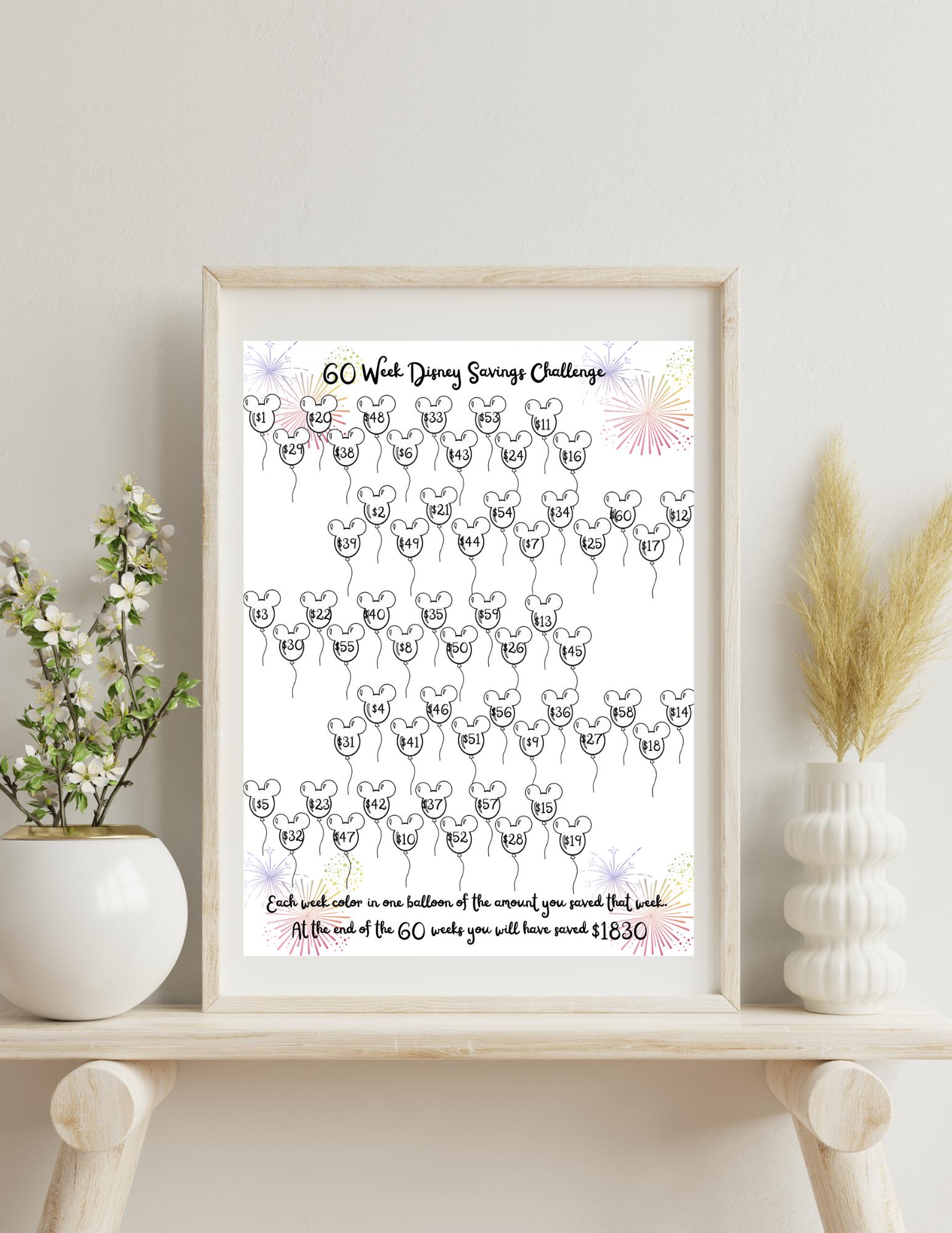 Printable Disney Vacation Savings Challenge Tracker for 60 Weeks ...