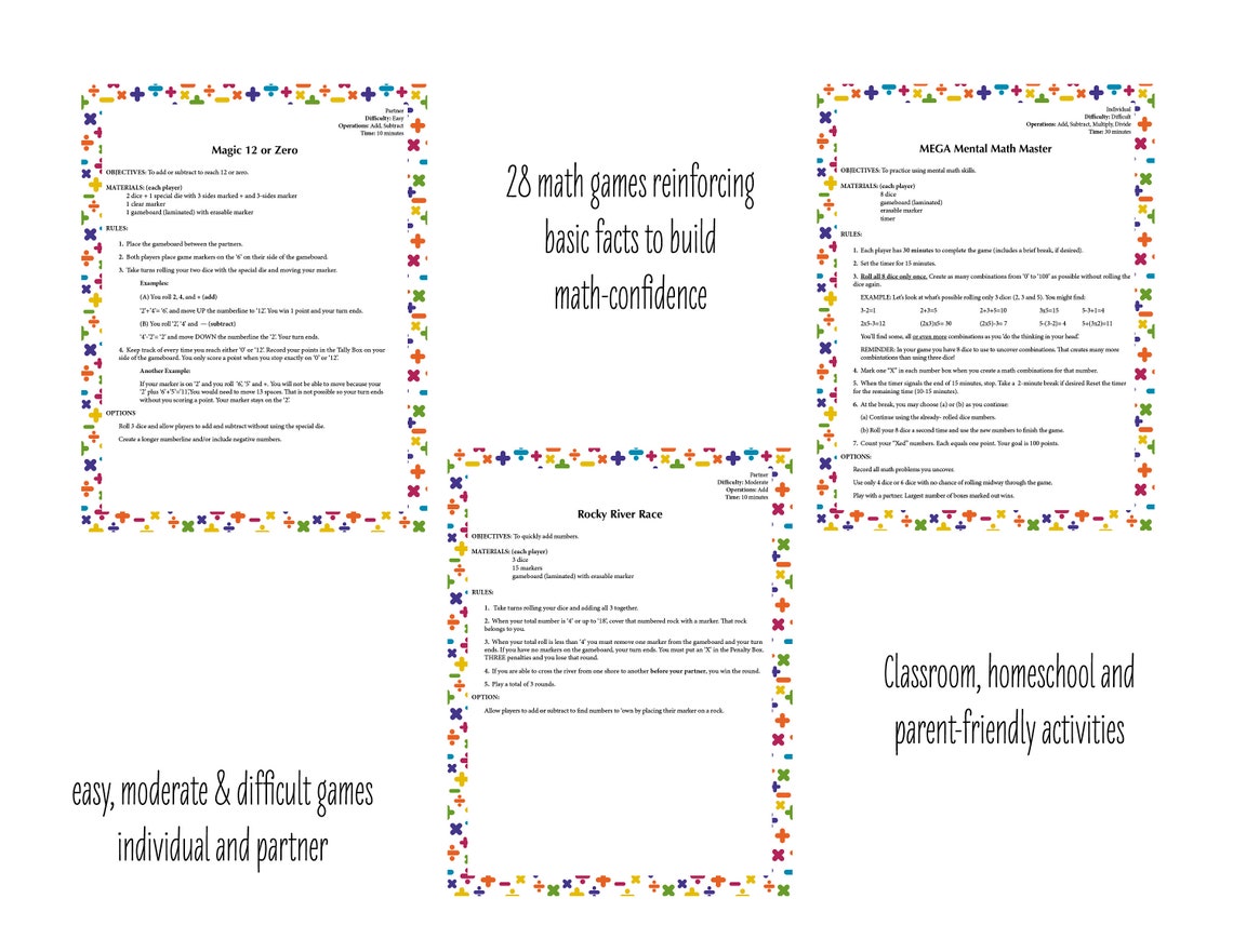 28 Primary Math Games to Practice Basic Math Facts Packets G - Etsy