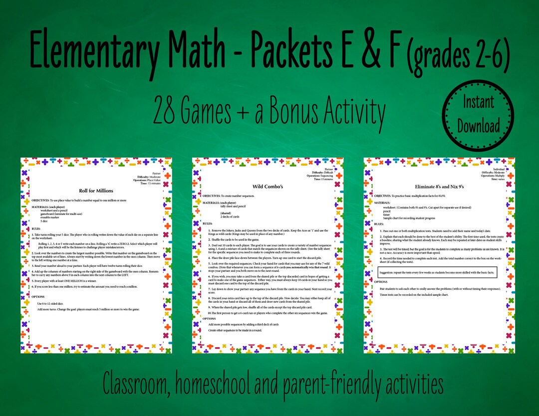 28 Primary Math Games to Practice Basic Math Facts - Packets E & F ...
