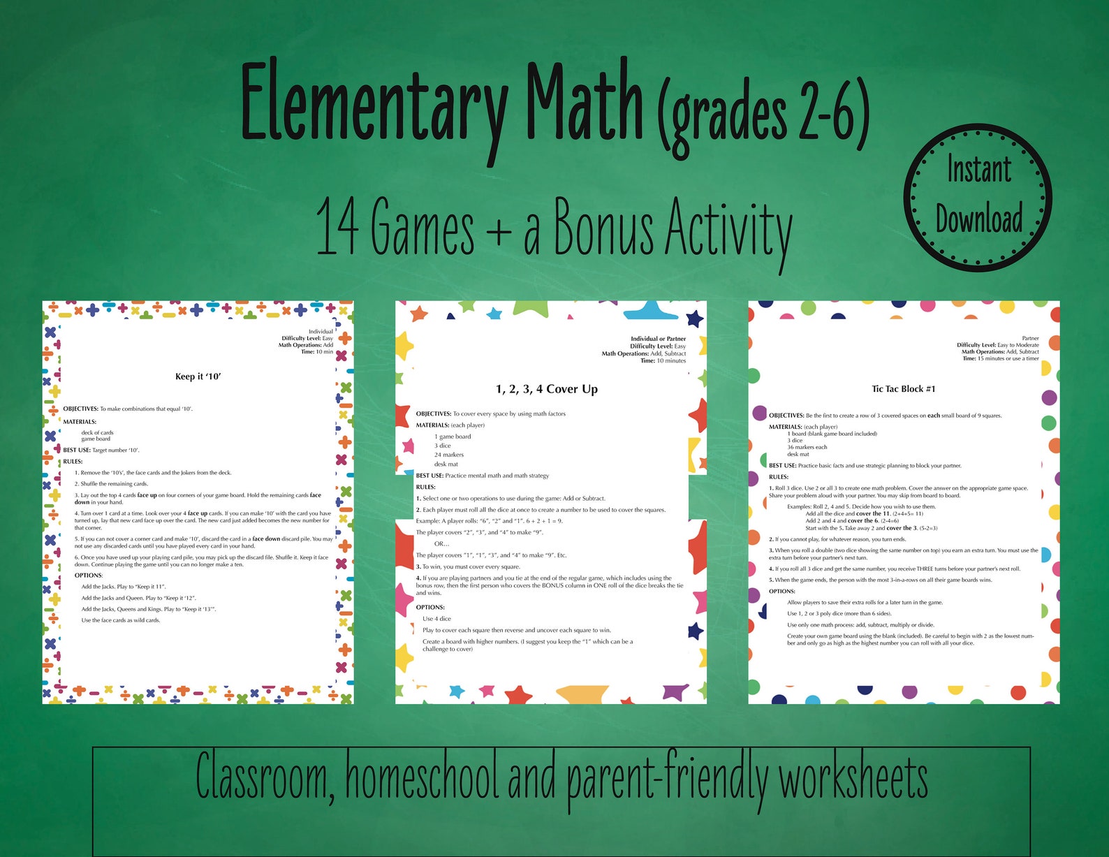 A Teacher's Dozen: 14 Primary Math Games to Practice Basic Math Facts ...