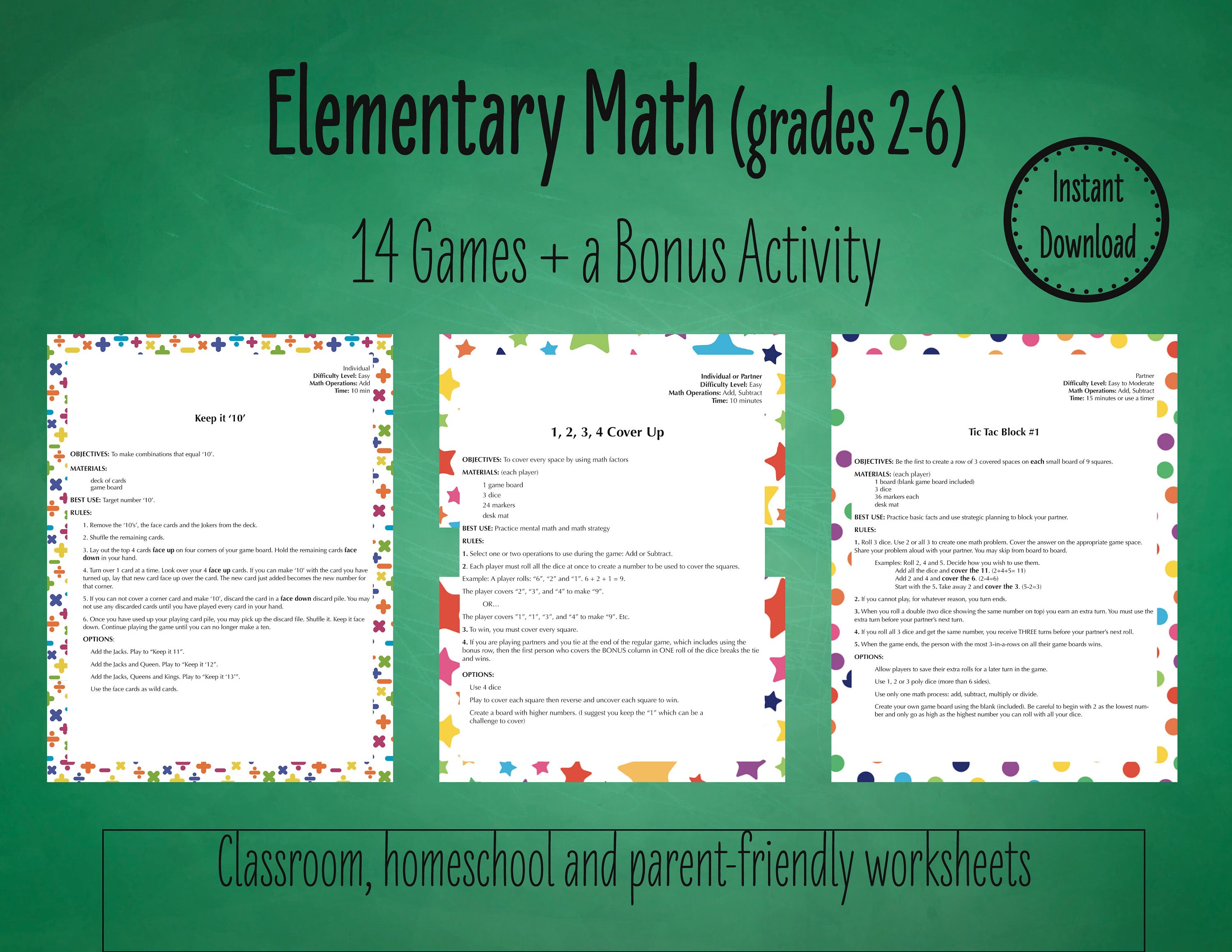 A Teacher's Dozen: 14 Primary Math Games to Practice Basic Math Facts ...