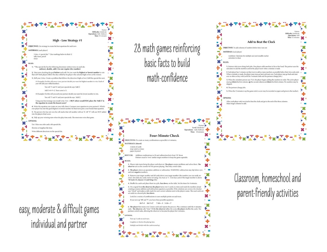 28 Primary Math Games to Practice Basic Math Facts - Packets C & D ...