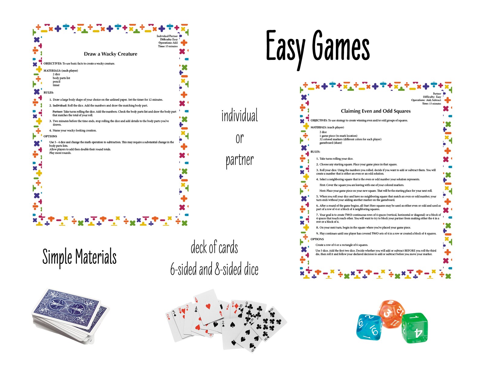 28 Primary Math Games to Practice Basic Math Facts - Packets E & F ...