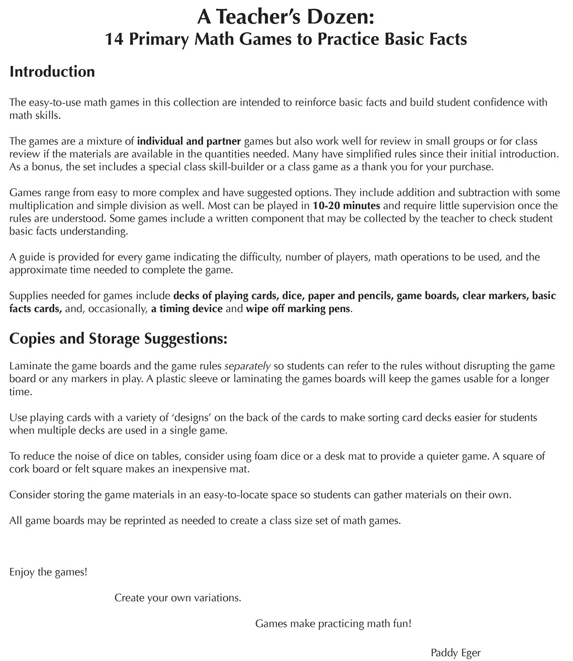 A Teacher's Dozen: 14 Primary Math Games to Practice Basic Math Facts ...