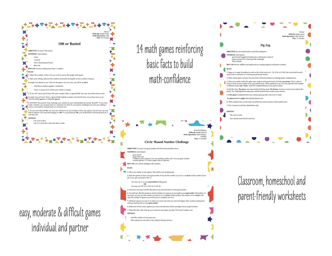 A Teacher's Dozen: 14 Primary Math Games to Practice Basic Math Facts ...