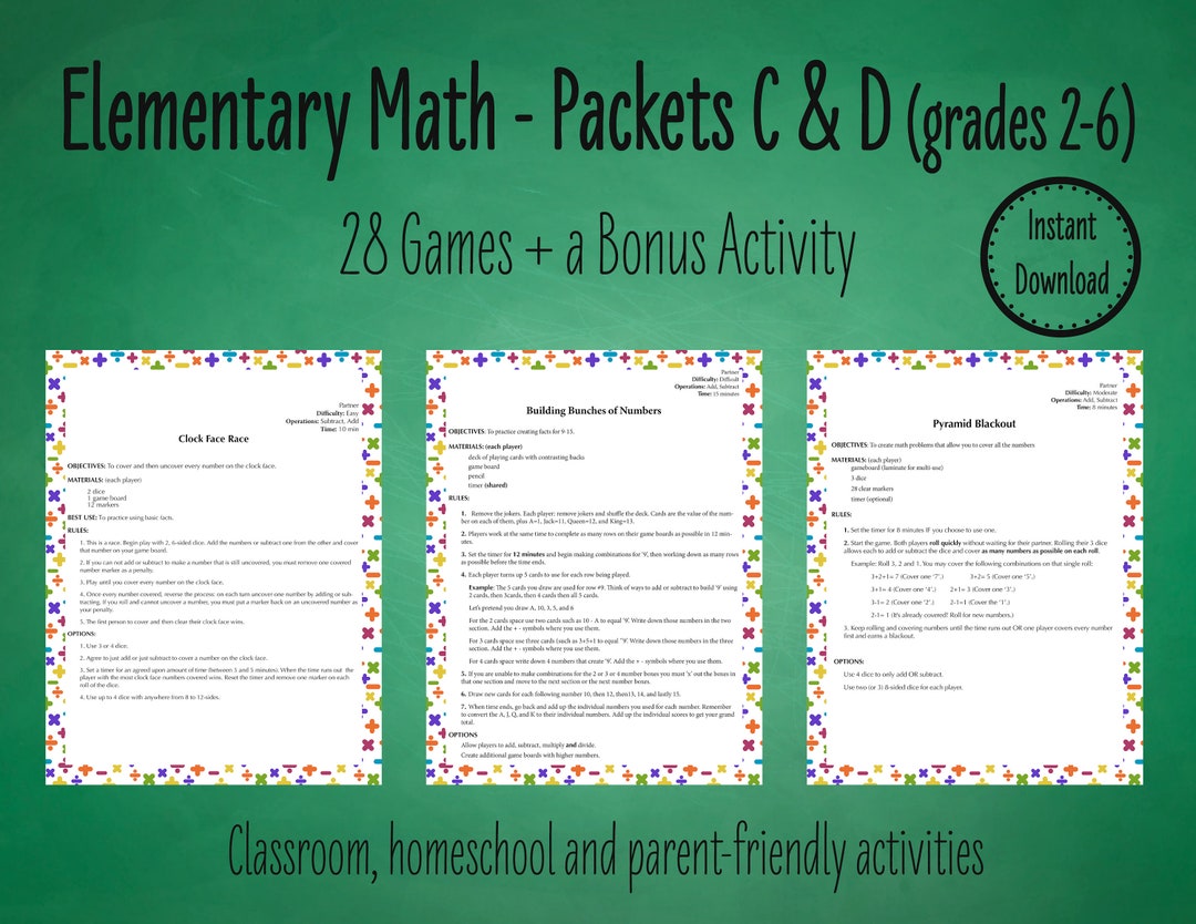 28 Primary Math Games to Practice Basic Math Facts - Packets C & D ...