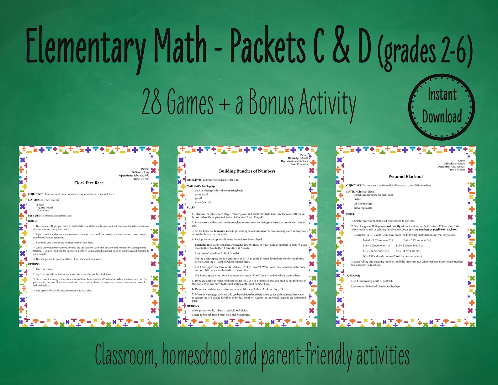 28 Primary Math Games to Practice Basic Math Facts - Packets C & D ...