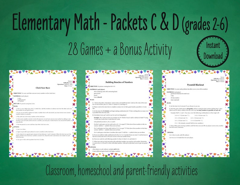 28 Primary Math Games to Practice Basic Math Facts - Packets C & D ...
