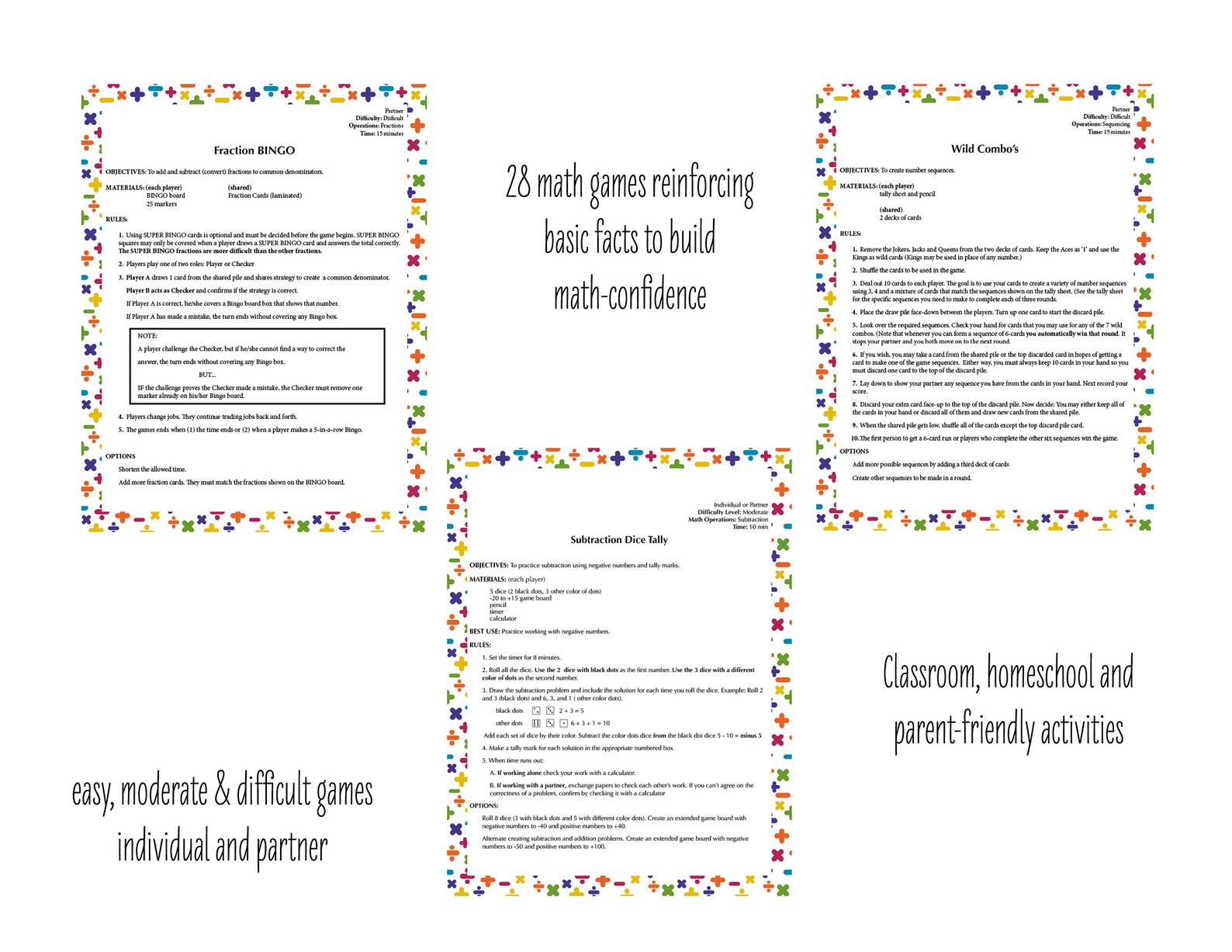 28 Primary Math Games to Practice Basic Math Facts - Packets E & F ...