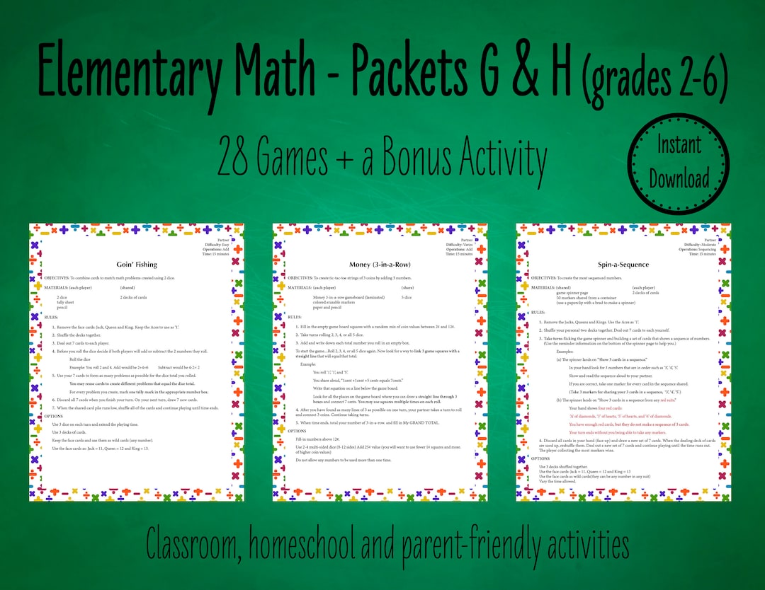28 Primary Math Games to Practice Basic Math Facts - Packets G & H ...