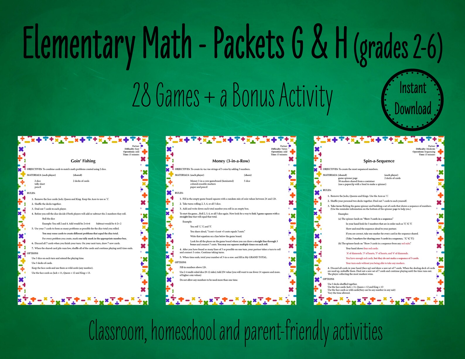 28 Primary Math Games to Practice Basic Math Facts - Packets G & H ...