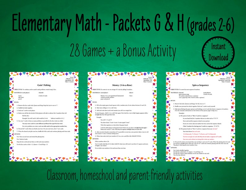 28 Primary Math Games to Practice Basic Math Facts - Packets G & H ...