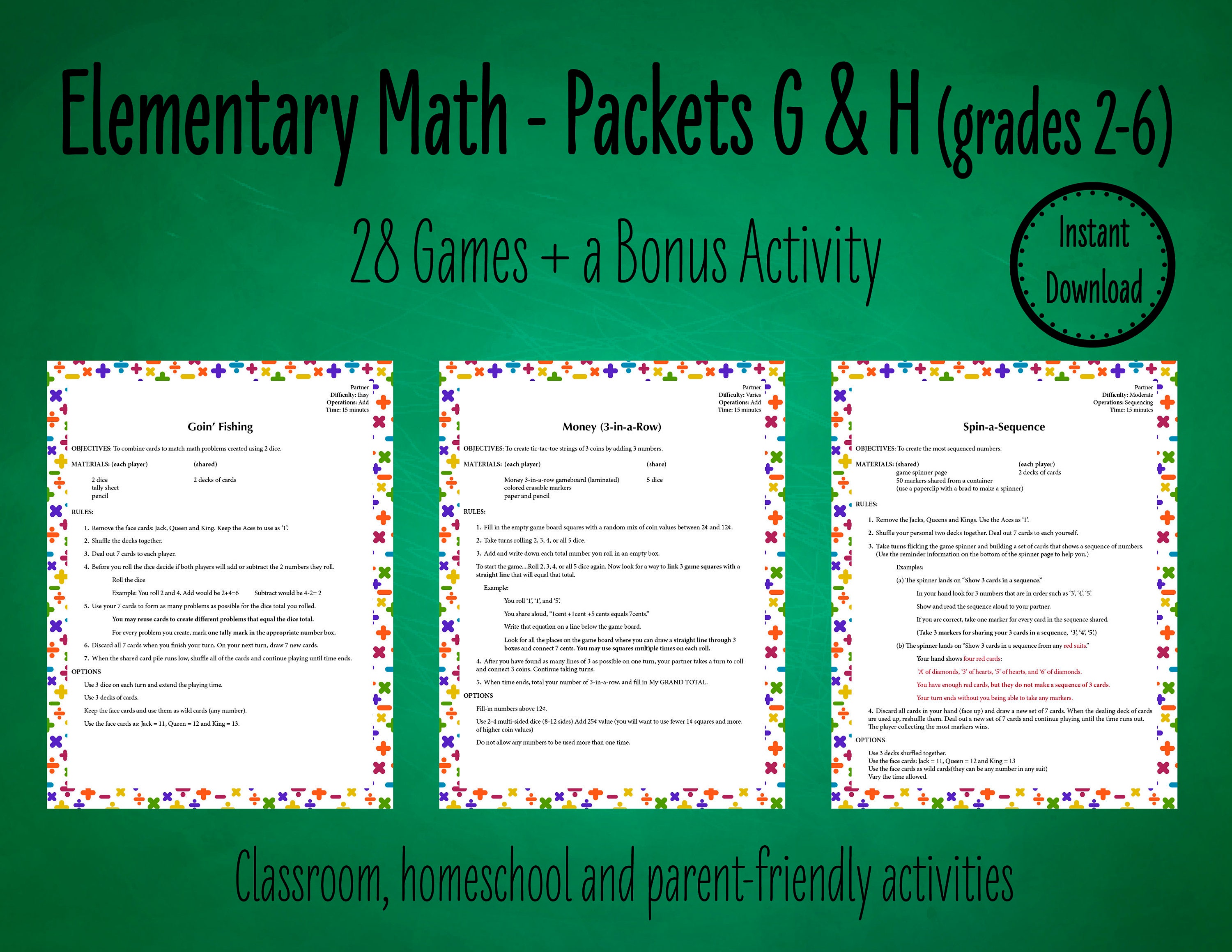 28 Primary Math Games to Practice Basic Math Facts Packets G - Etsy