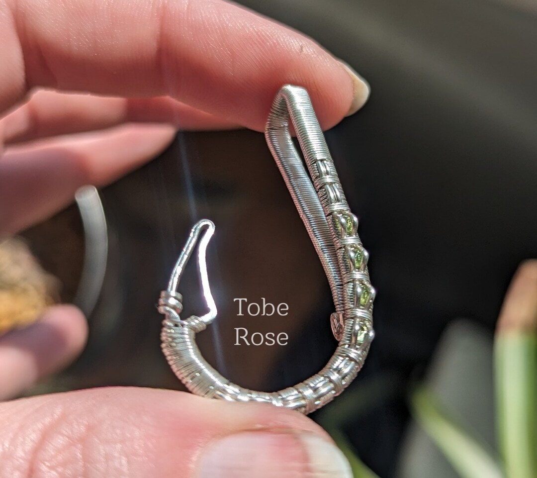 Sterling Silver Fish Hook Hat Clip - Hat Accessory - Olive Green Quartz ...