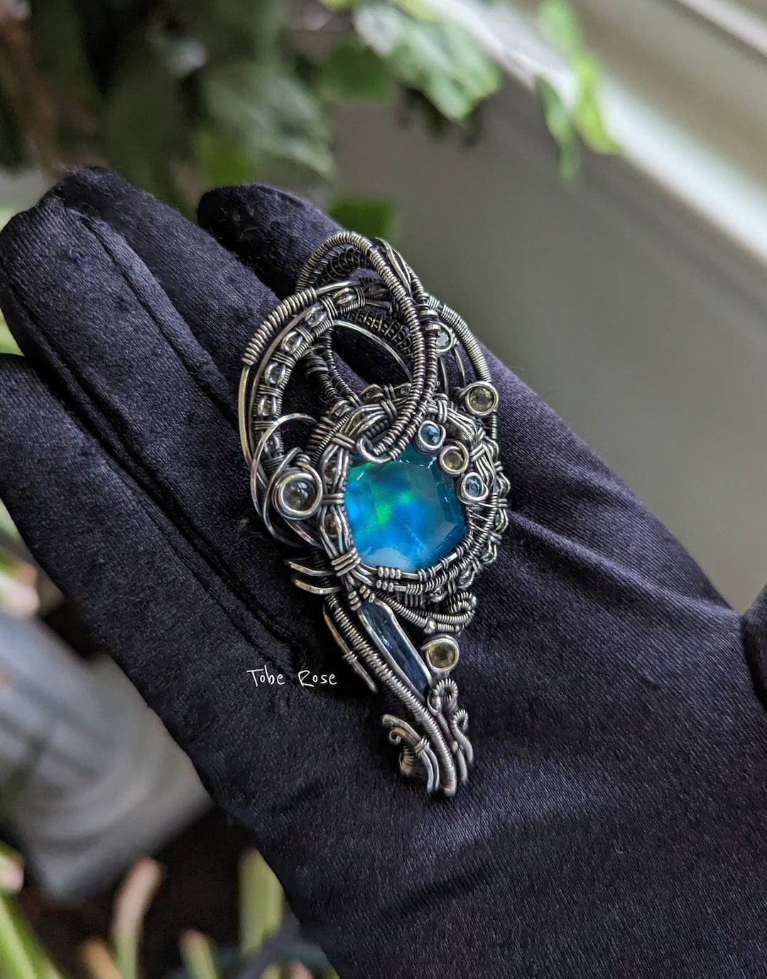 Sterling Silver Wire Wrap Pendant Aquamarine Quartz Wire Wrapped Large ...