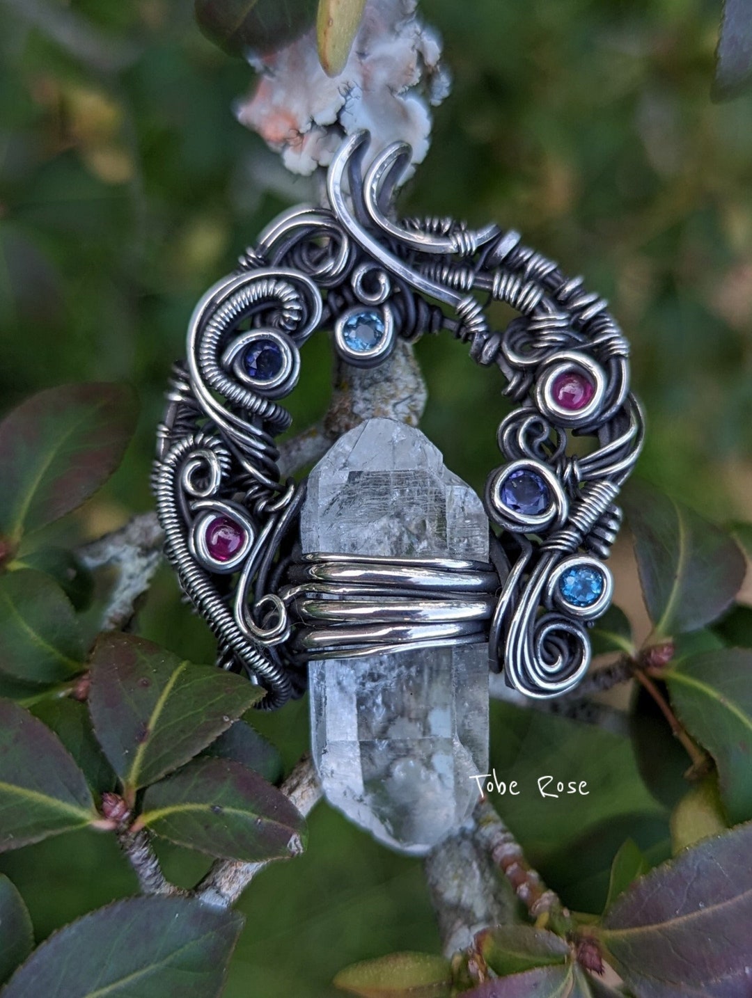 Quartz Crystal Iolite Topaz CZ Sterling Silver Wire Wrapped Pendant - Etsy