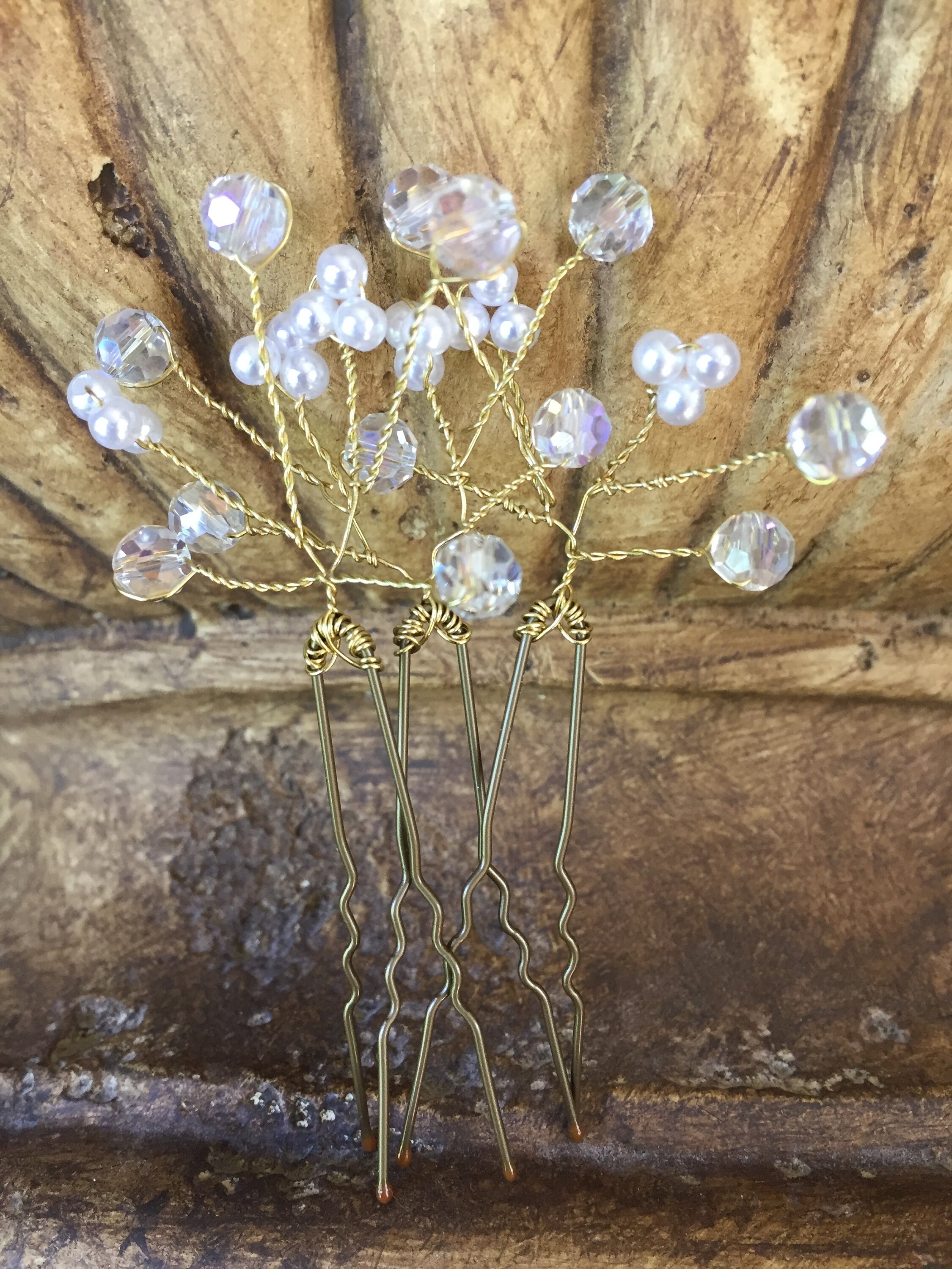 Set of Crystal Hair Pins, Set of Pearl Hair Pins, Set of 3 Crystal and ...