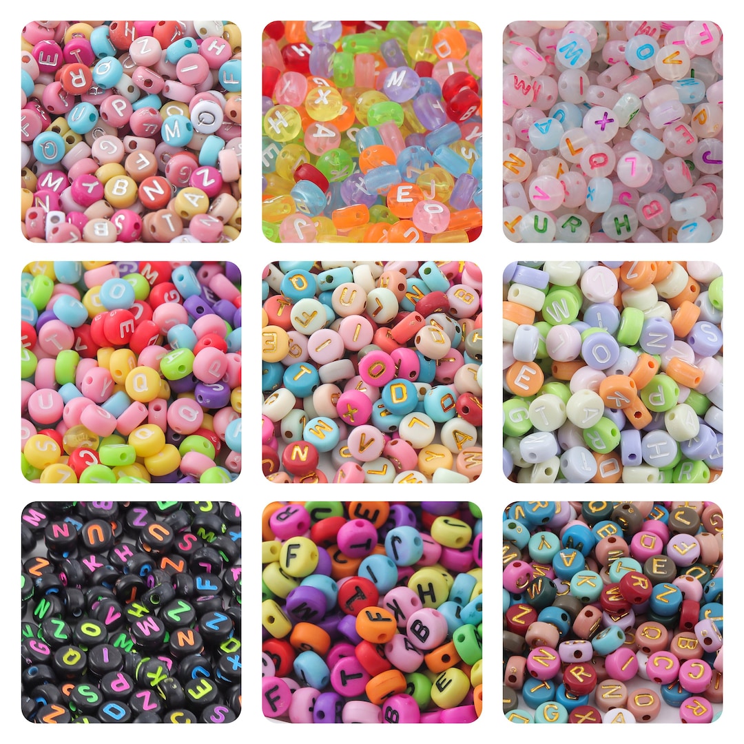 100pcs Colored Letter Beads, ABC Initial Letter Bead Kit, Round Flat ...