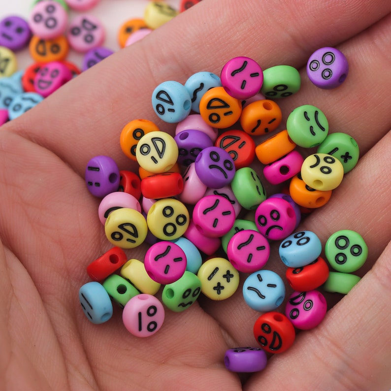 Colorful Emoji Beads, 7mm Round Acrylic Emoticon Beads, DIY Jewelry ...