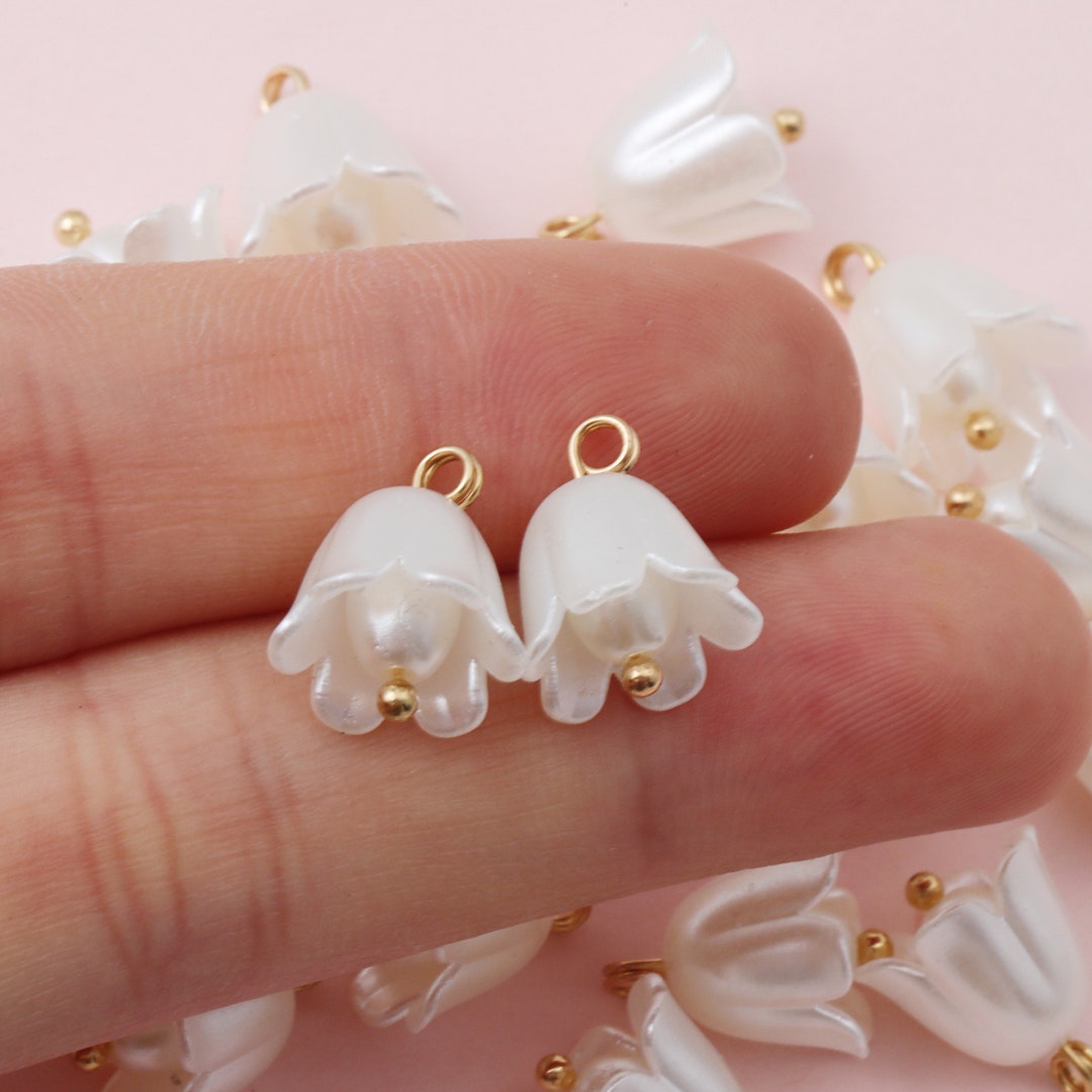 10pcs White Lily of the Valley Charm Pendant, 3D Tiny Cute Dainty Pearl ...